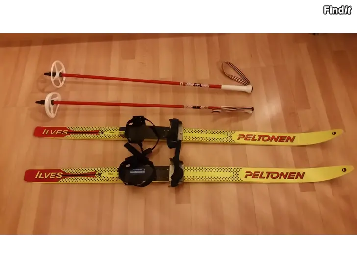 Myydään Lapsen ensisuksipaketti sukset 110cm ja sauvat 78cm -8e